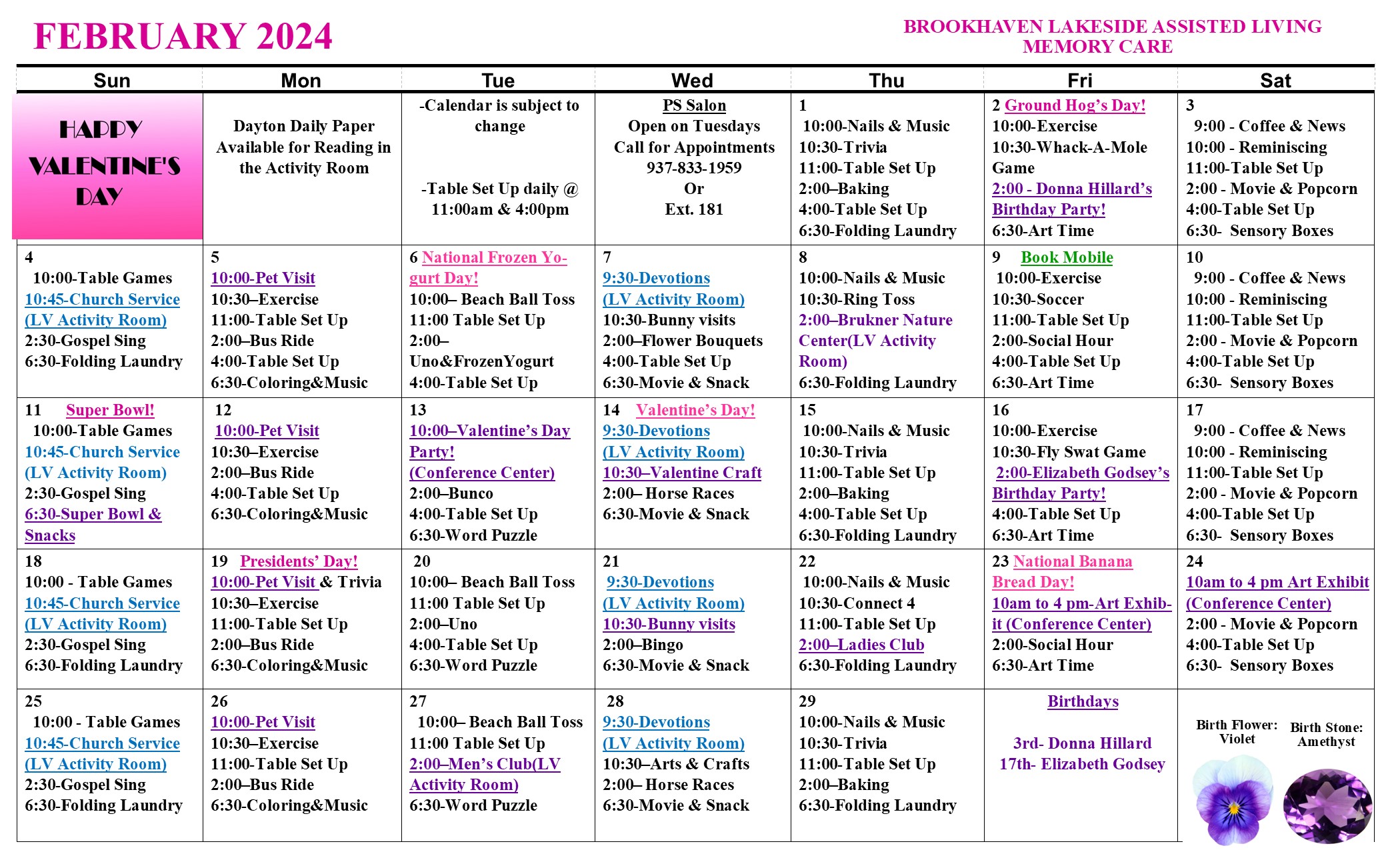 Activity Calendars - Brookhaven Retirement Community