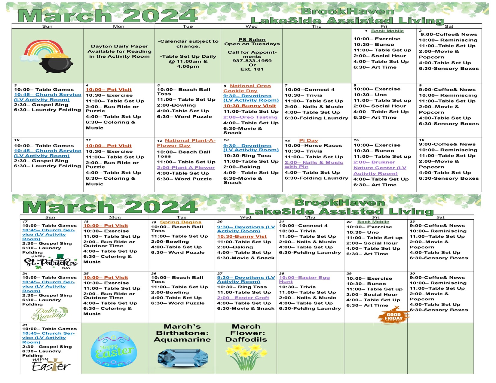Activity Calendars - Brookhaven Retirement Community