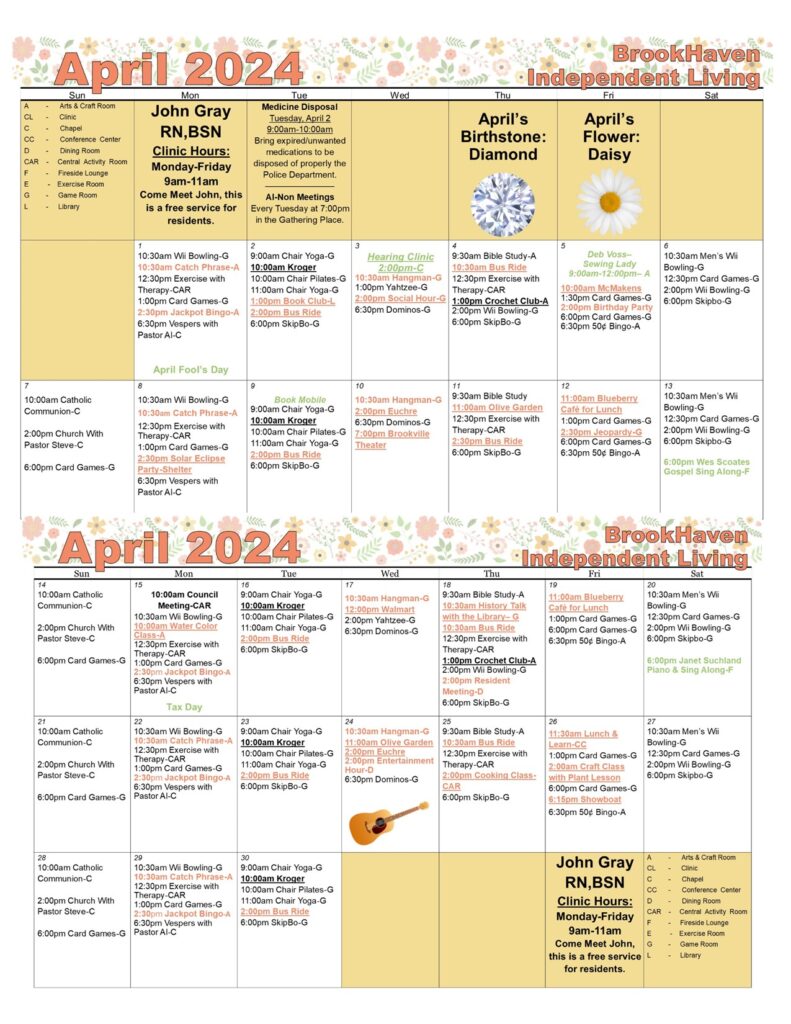 Activity Calendars - Brookhaven Retirement Community