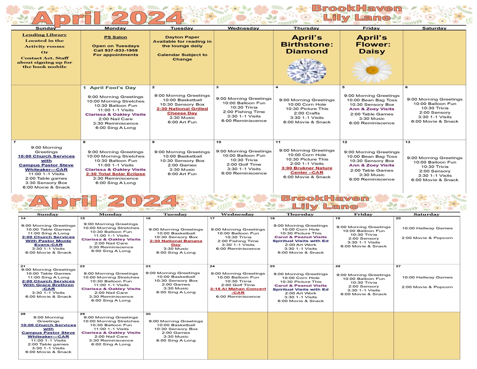 Activity Calendars - Brookhaven Retirement Community